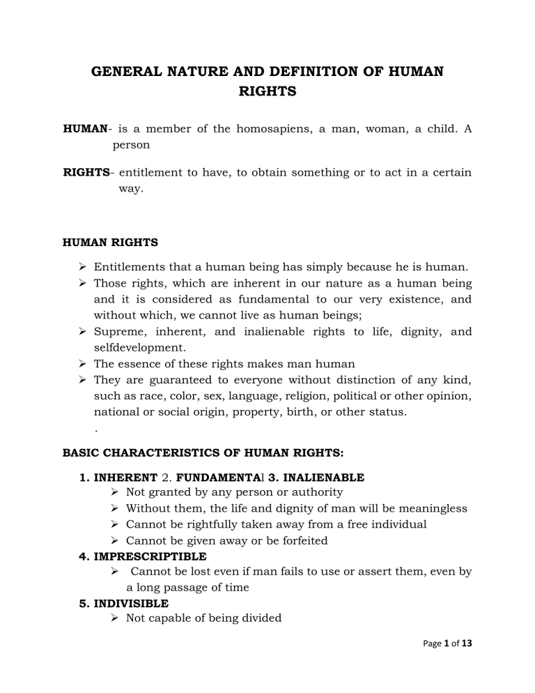 General Nature and Definition of Human Rights