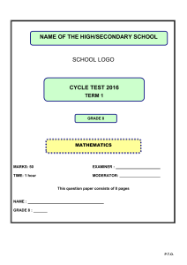 Grade 8 Mathematics Cycle Test - Term 1