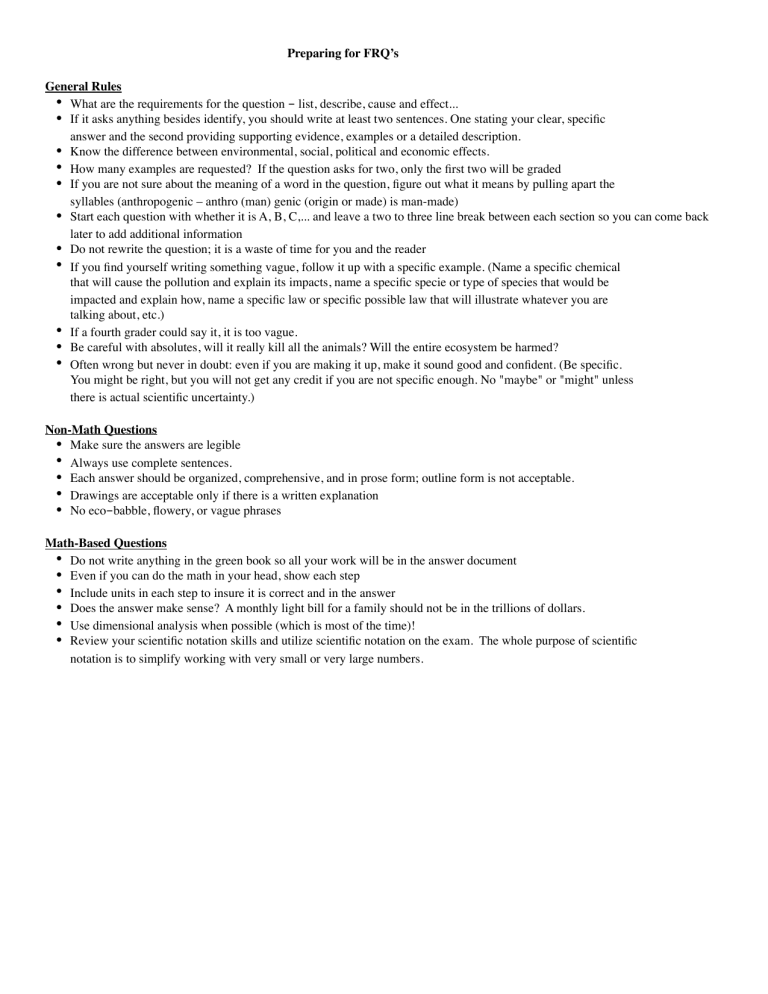 AP Environmental Science FRQ Study Guide