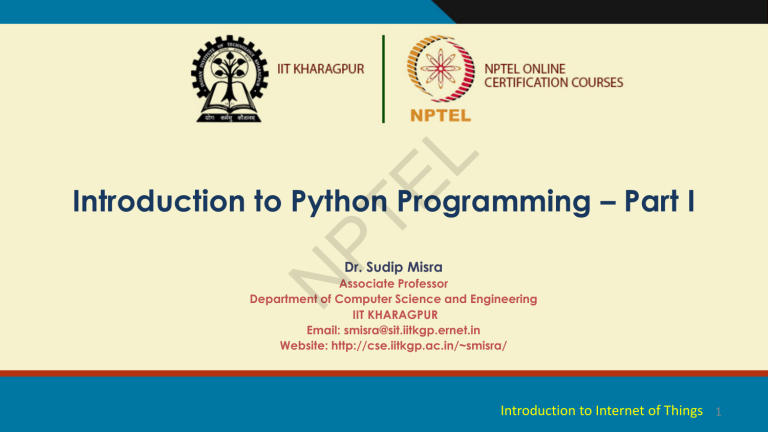 Introduction to Python Programming – Part I