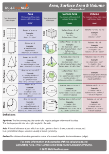 Area, Surface Area & Volume Reference Sheet
