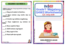 Grade 1 Filipino Reading Worksheet Q4W3
