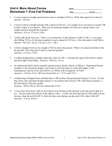 Free Fall Problems Worksheet - Physics