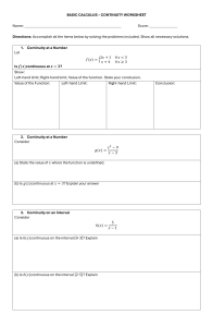 Continuity of Functions & Domain/Range Worksheet