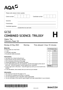 GCSE Combined Science Chemistry Paper 1H Higher Tier 2025 Exam
