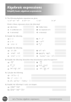 Algebraic Expressions Workbook