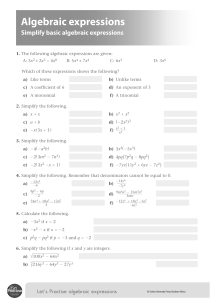 Simplify Algebraic Expressions Worksheet