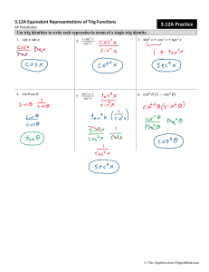 AP Precalc Trig Identities Worksheet