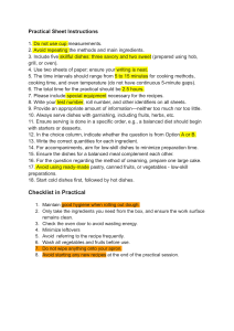 Practical Sheet Instructions for Culinary Exam
