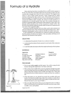 Formula of a Hydrate Lab Write-up Grading Rubric