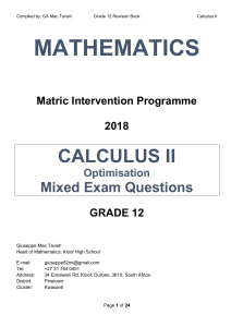 Grade 12 Calculus II Optimisation Revision Book
