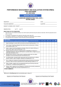 PMES Teacher Evaluation Form SY 2025-2026