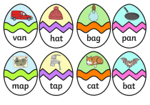 CVC Word Flashcards: van, hat, bag, pan, map, tap, cat, bat