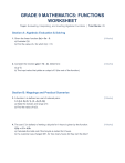 Grade 9 Mathematics Functions Worksheet: Evaluate & Invert Functions